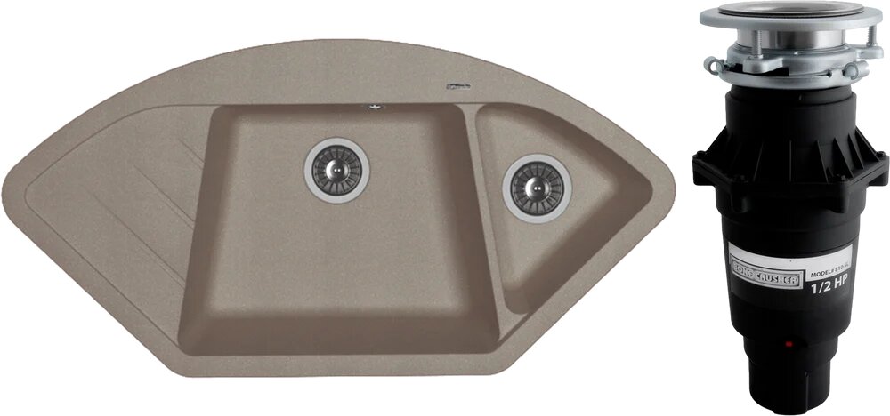 Комплект Мойка Florentina Веста 101x51, серый шелк, кварц / Измельчитель Bone Crusher BC 810-SL Slim Line электрический, нержавеющая сталь