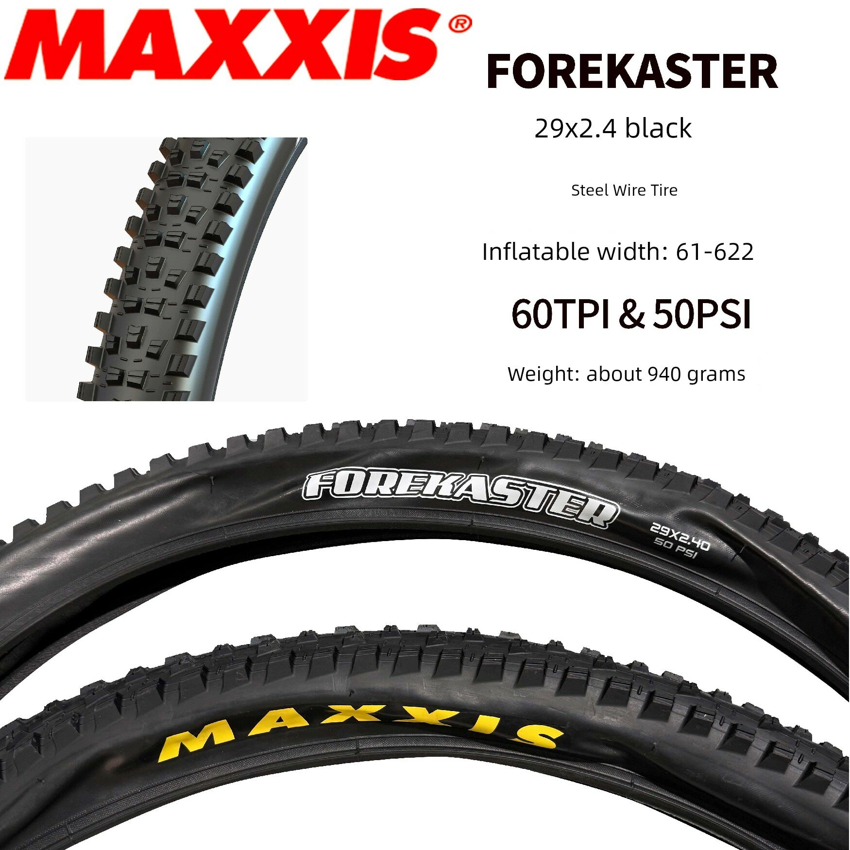 Шины для горных велосипедов Maxxis FOREKASTER 29x2,4 дюйма средний рисунок протектора для бездорожья и мокрой погоды