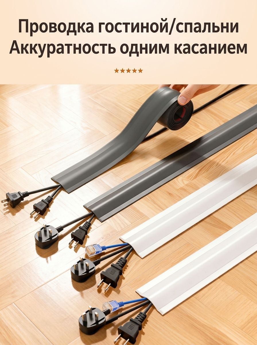 Самоклеющийся кабель-канал из ПВХ для скрытия проводов, напольный и настенный, сверхпрочный, защищает кабель от