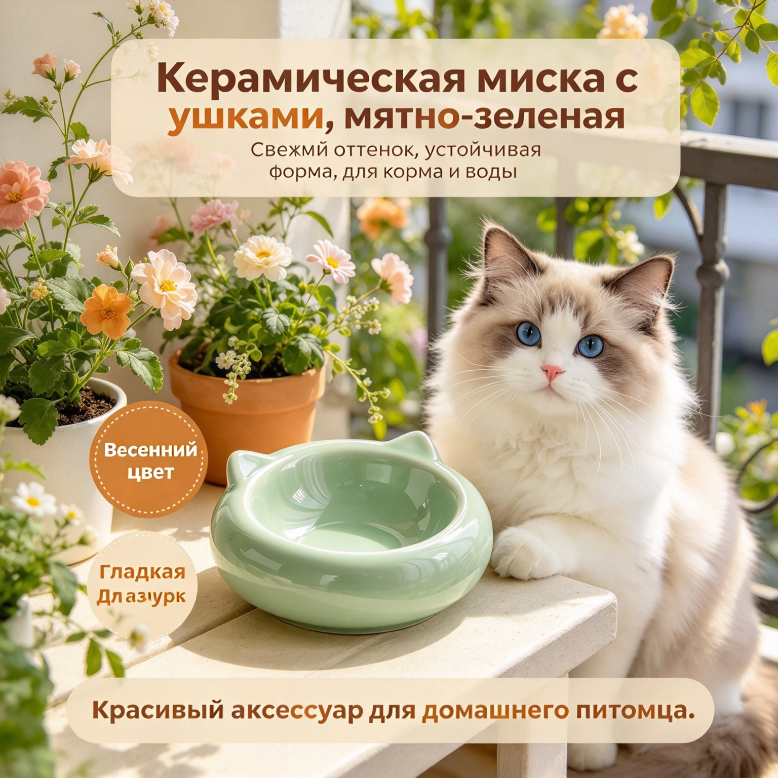 Керамическая миска для питомцев с рельефными ушками, противоскользящая миска для кошек, защищает шею, красивая посуда