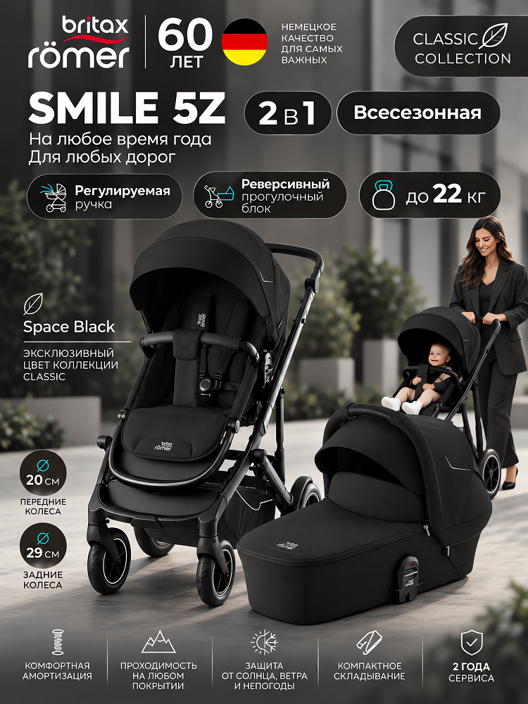 Детская коляска 2-в-1 Britax Roemer Smile 5Z Classic I Space Black