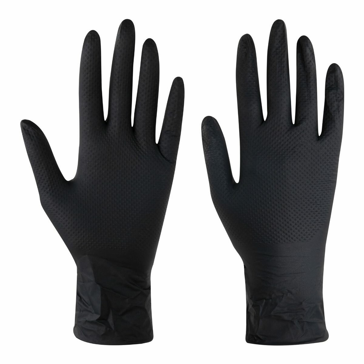 Перчатки одноразовые нитриловые сверхпрочные с текстурой SFM MEGA TEX BLACK 25 пар, размер S, 10 уп.