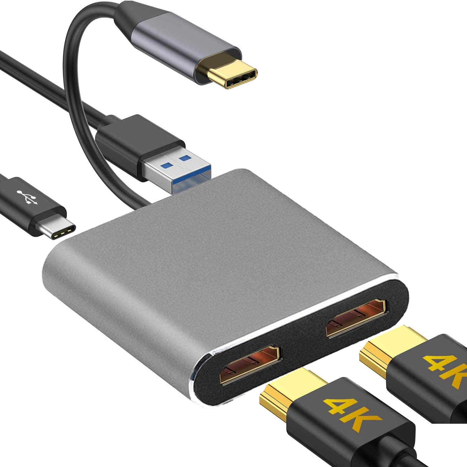 4-В-1 Двойной HDMI Адаптер Кабель для Ноутбука и Телефона, Тип C на Двойной HDMI Дисплей Расширение Станция Доки Кабель