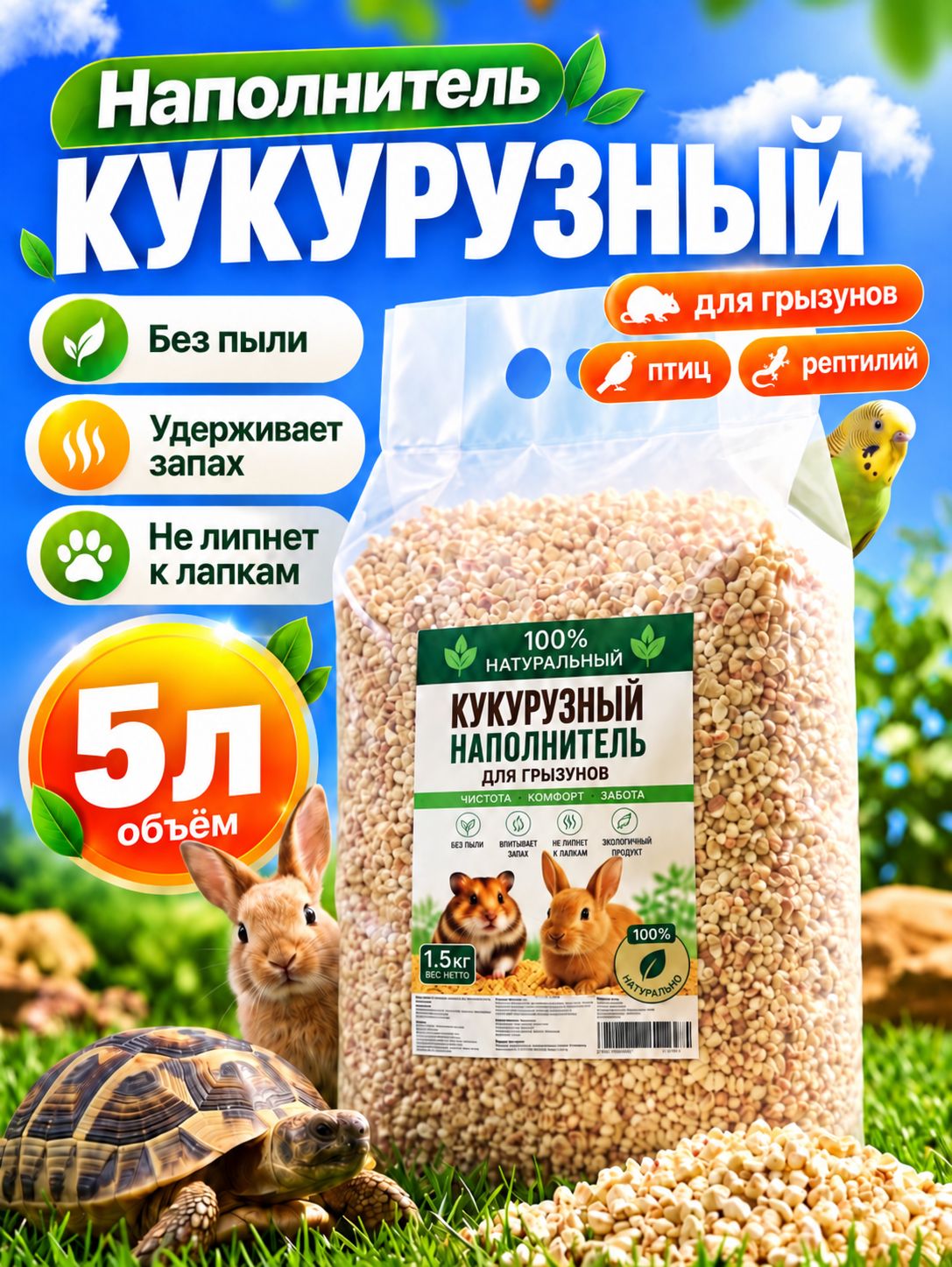 Наполнитель Кукурузный Впитывающий Кукуруза 1500г.