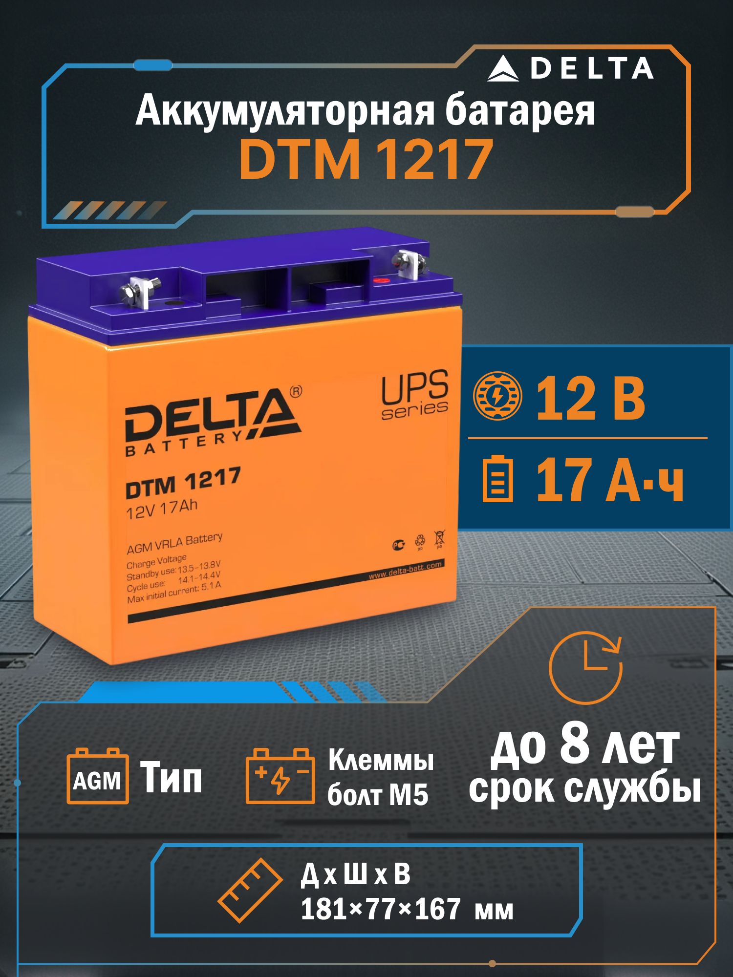 Аккумуляторная батарея Delta DTM 1217 12V 17Ah