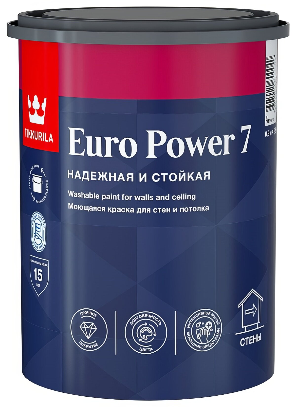 Краска интерьерная Tikkurila/Tikkivala Euro Power 7 матовая белая 0,9 л