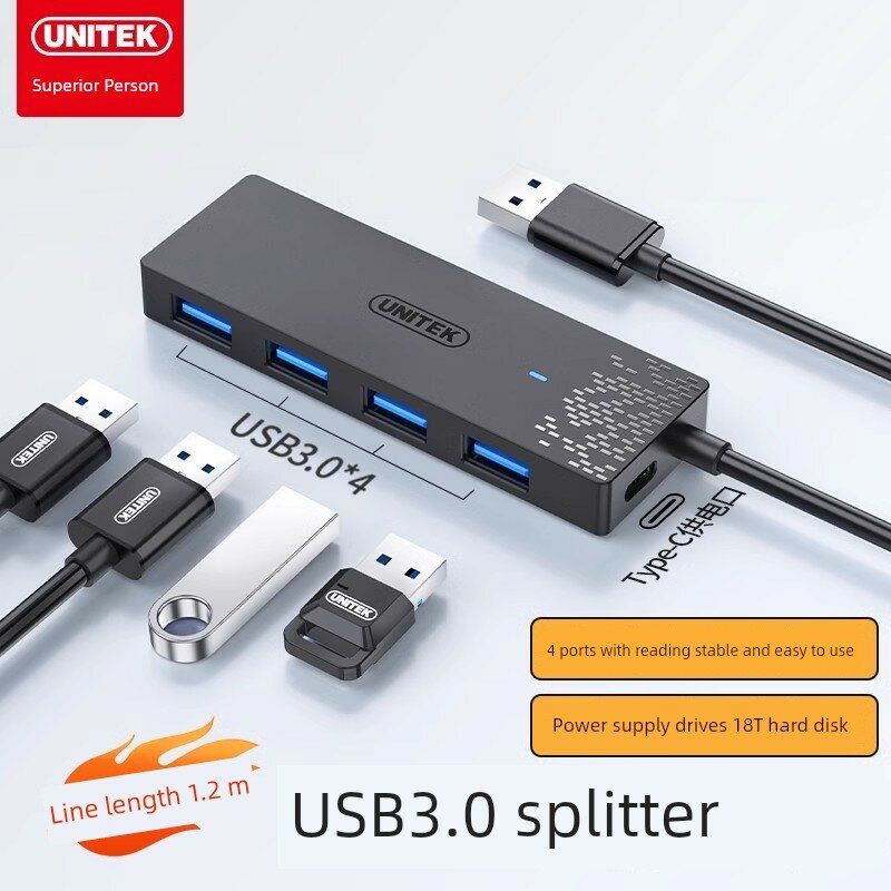 USB 3.0 4-портовый высокоскоростной хаб с портом Type-C и кабелем 1.2 м