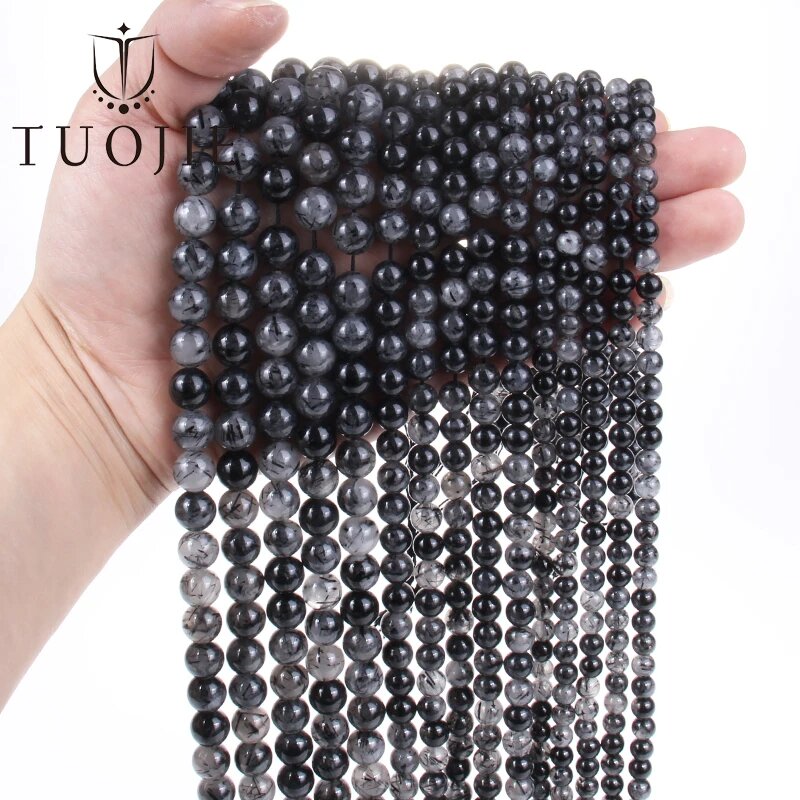 Натуральные черные рутиловые кварцевые бусины 6/8/10 мм 6-6.5mm(58-60pcs), Black rutilated qtz1