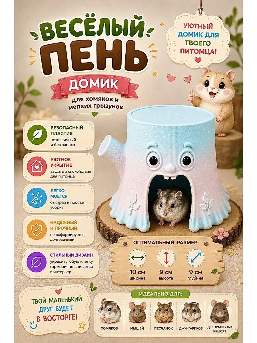 Домик норка для джунгарских хомяков 10*11*9 см