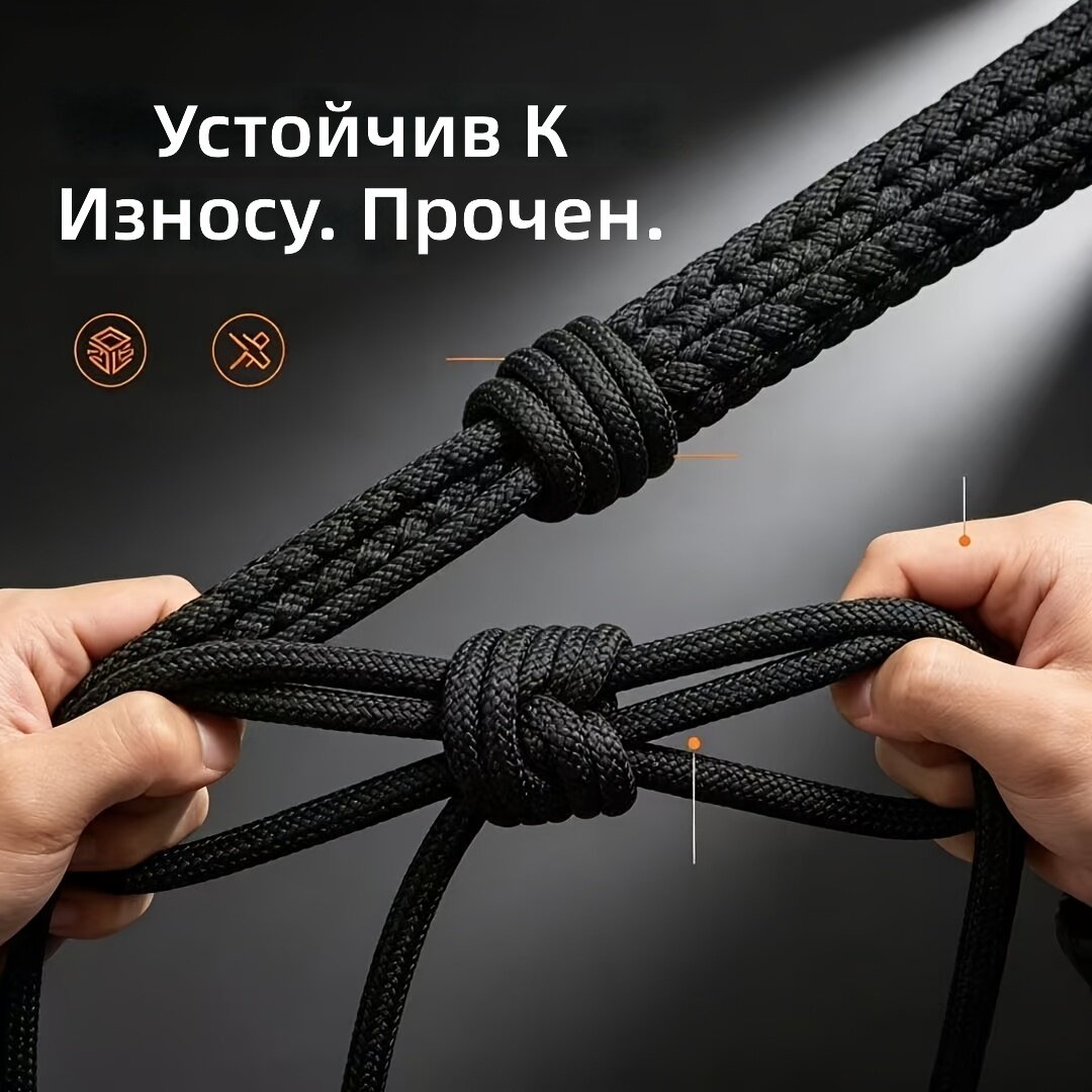 Нейлоновая верёвка, диаметр 8 мм (0,31 дюйма), длина 1377,95 дюйма, чёрная, для кемпинга, сушки белья и связывания, прочная и долговечная, ручного плетения