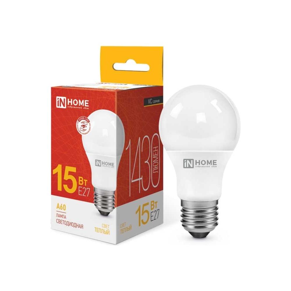 Светодиодная лампа IN HOME LED-A60-VC 15Вт 230В Е27 3000К 1430Лм 4690612020266