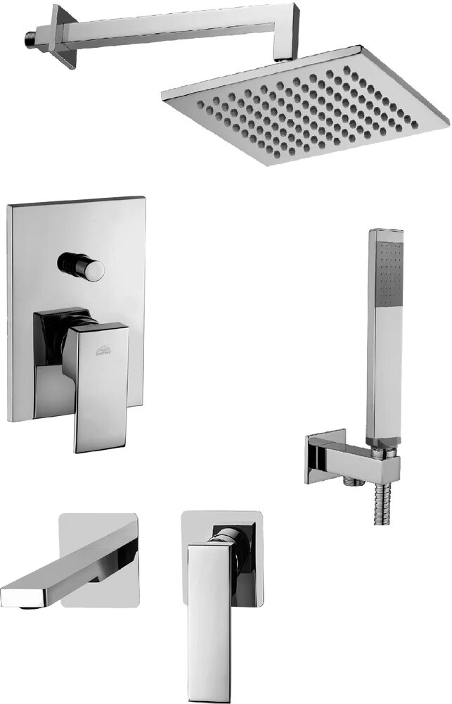 Комплект для ванной Paffoni Elle KITEL015CR105 5 в 1, встраиваемый, с внутренней частью в комплекте, со смесителем, с тропическим душем, латунный, из нержавеющей стали, хром, глянцевый, душевая систем
