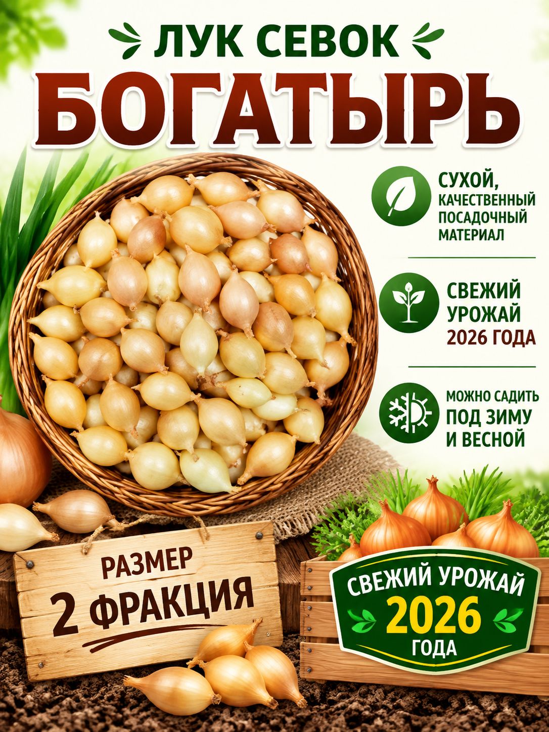 Лук севок Богатырь/ Новый урожай 2026 года, 1 кг