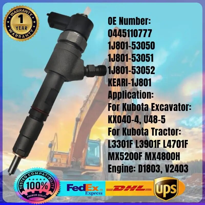 Кубота 0445110777 1J801-53050 1J801-53051 1J801-53052 Топливная форсунка Common Rail, совместим с V2403 D1803 Экскаватор