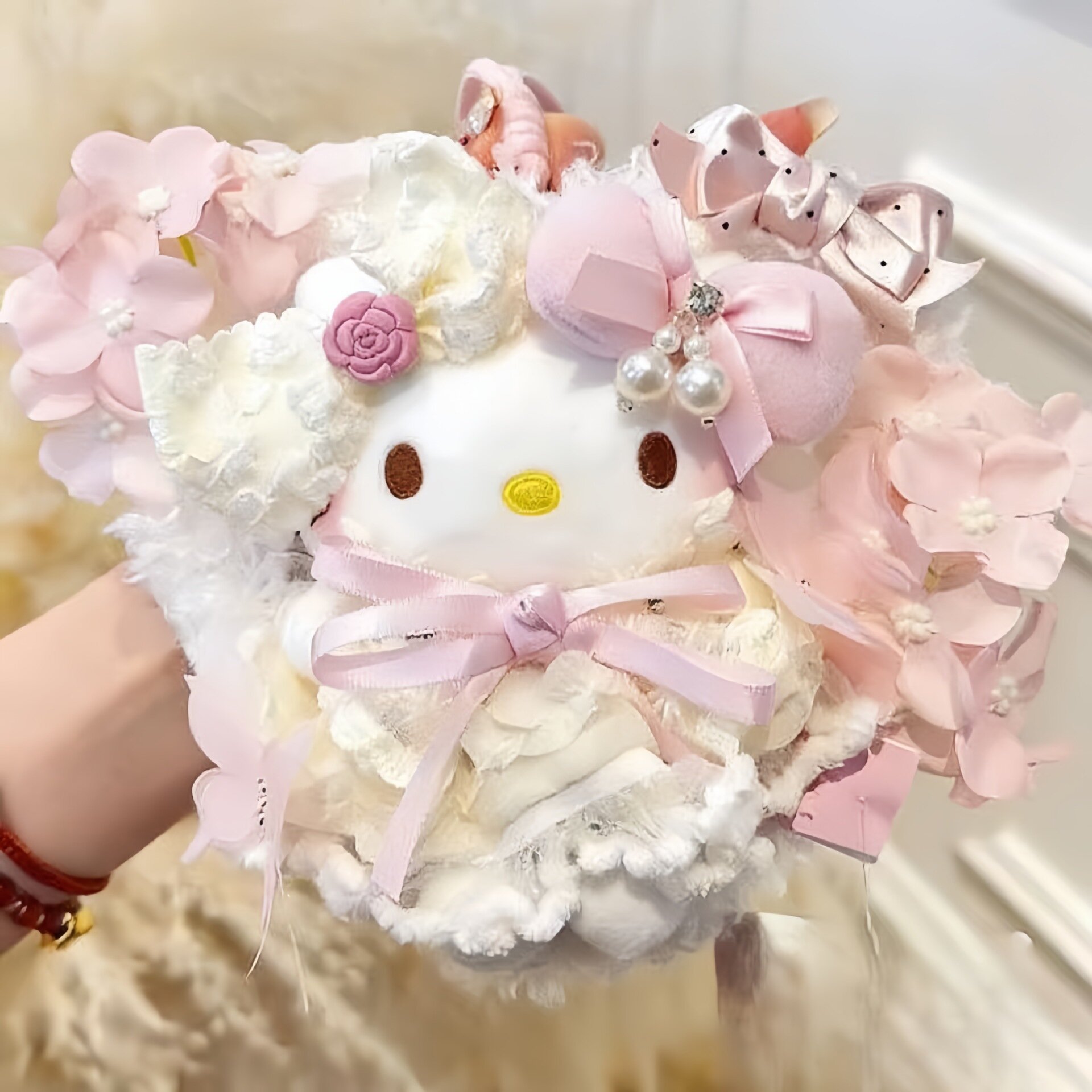 Оригинальная плюшевая брелок Hello Kitty 10-12 см Цветочный сон кулон на сумку подарок с биркой и кодом защиты