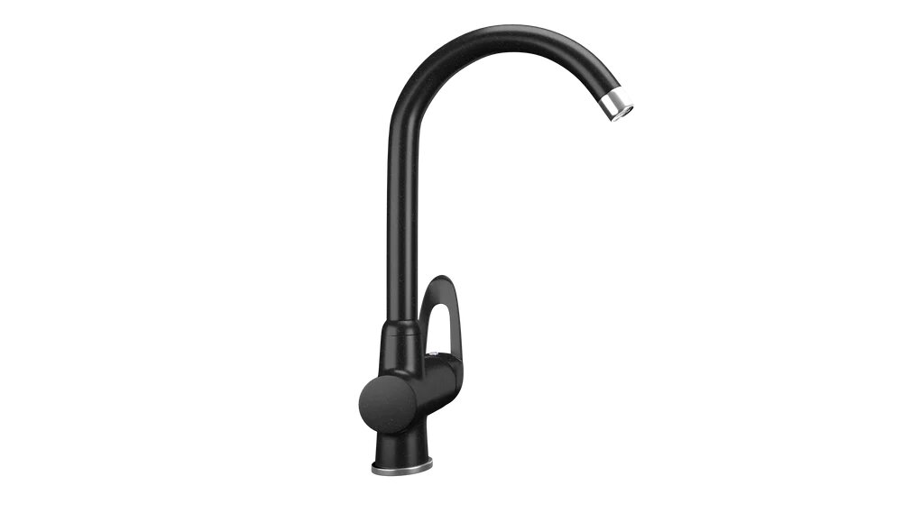 Смеситель для кухни Ulgran U-006 U-006-344 с поворотным изливом, черный, глянцевый, однорычажный, латунный, с керамическим картриджем