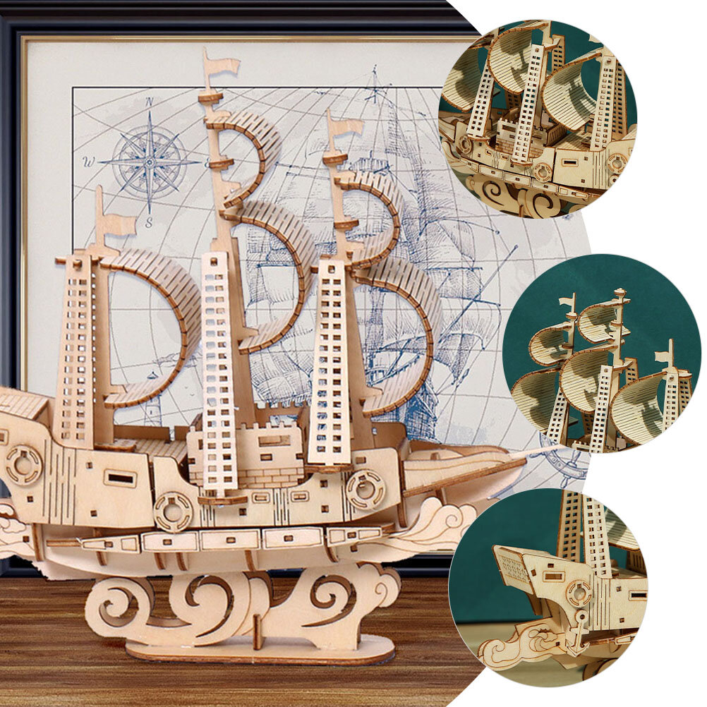 DIY Модель Парусного Корабля Из Дерева Учебная Головоломка Для Детей 19x18CM