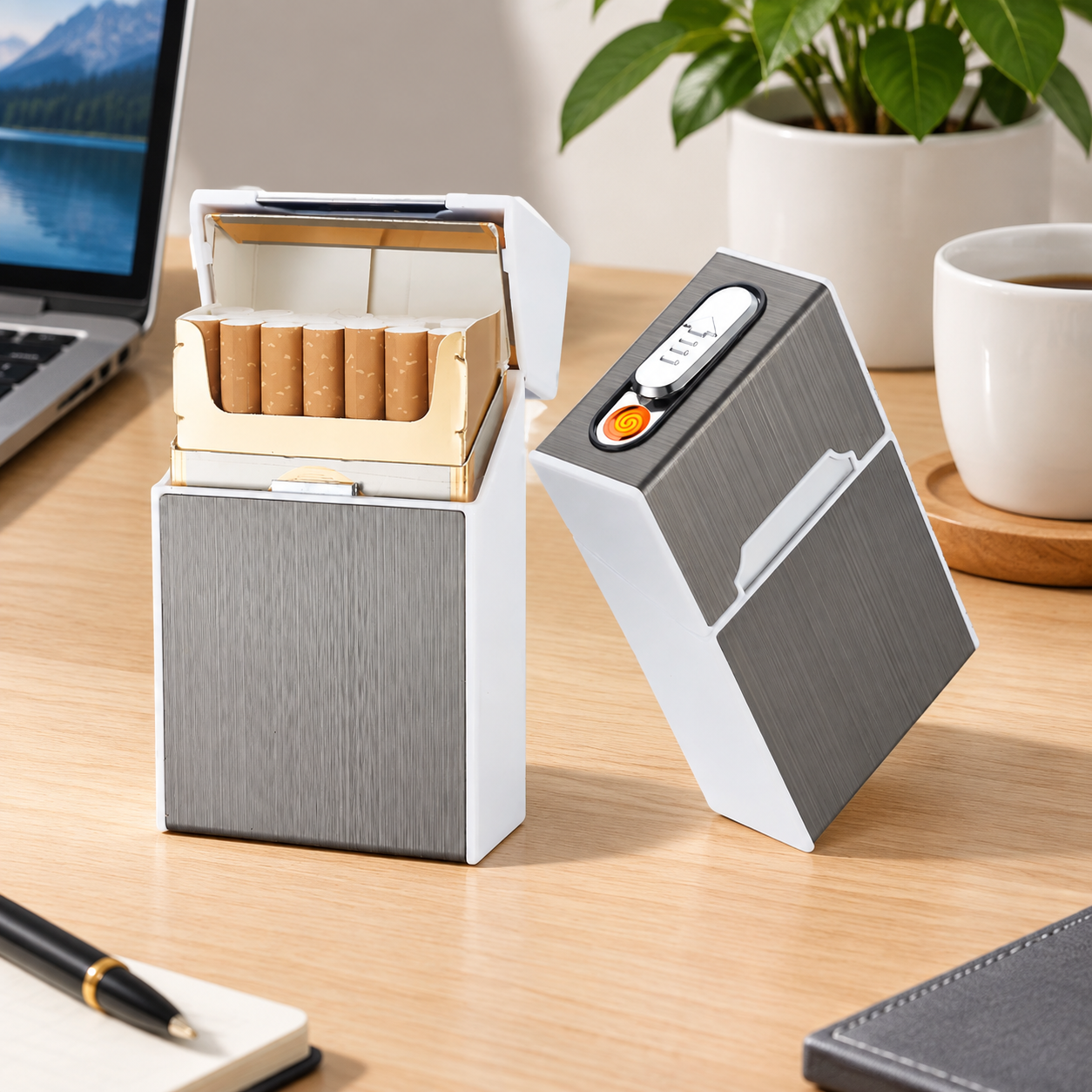 Портсигар металлический с USB зажигалкой, на магните, цвет серебро, 10х6х3 см, FatCat (Цвет товара: серебристый; Объем: 0.18 л)
