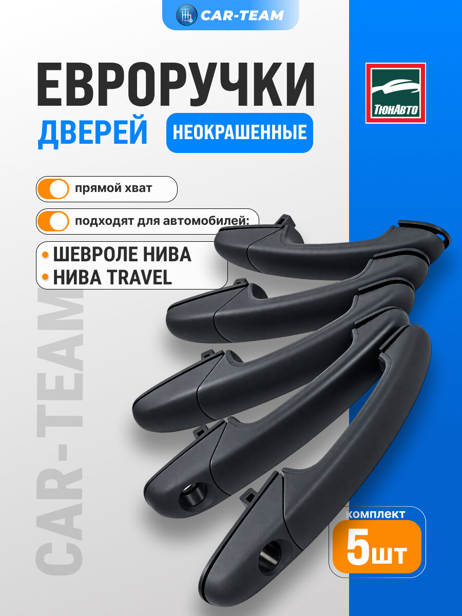 Ручки двери Нива Шевроле неокрашенные / дверная евро ручка Тюн-Авто Niva Chevrolet Нива Тревел комплект 5 шт.