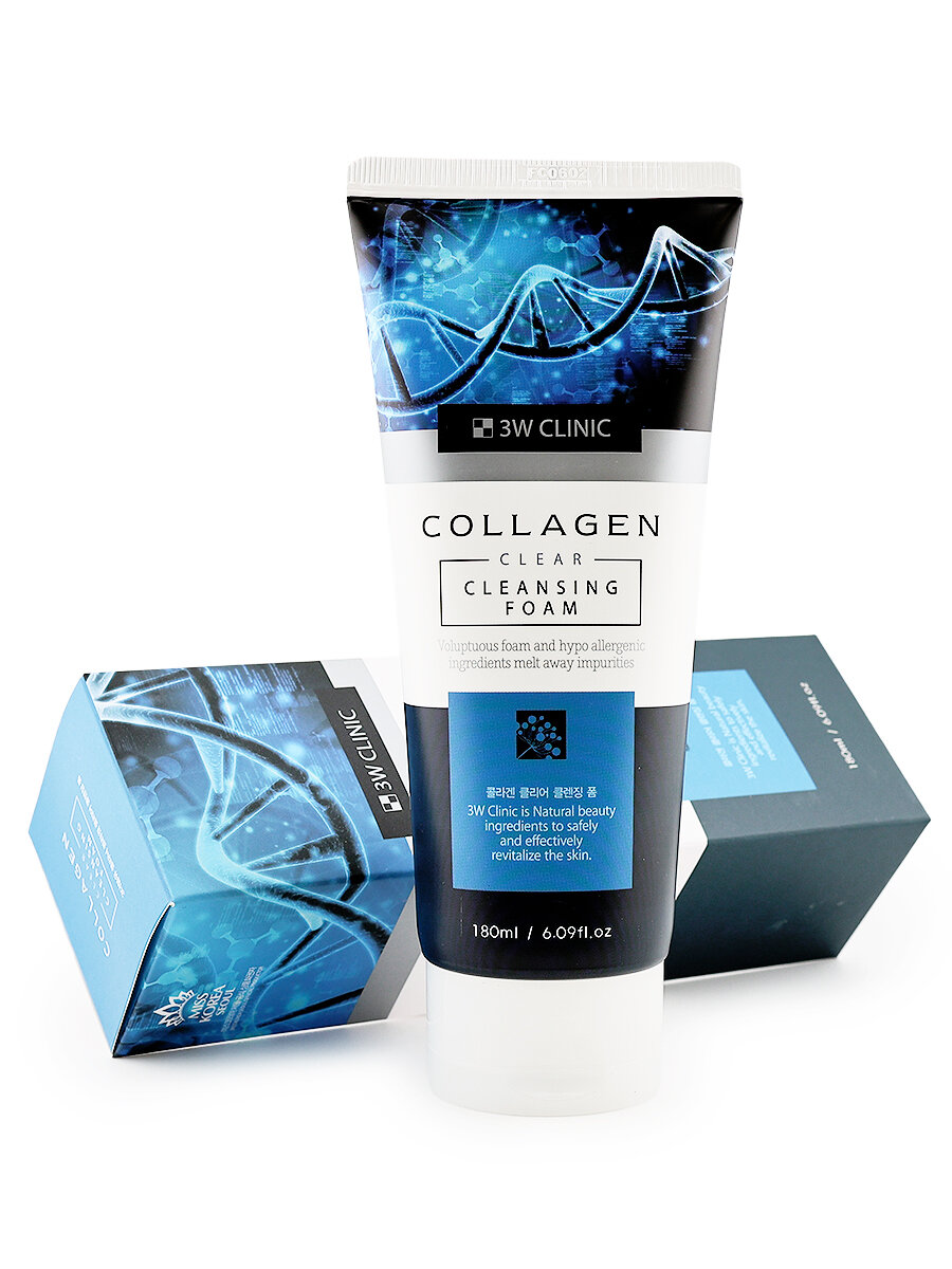 3W Clinic Очищающая пенка для умывания лица с коллагеном Collagen Clear Cleansing Foam, 180 мл