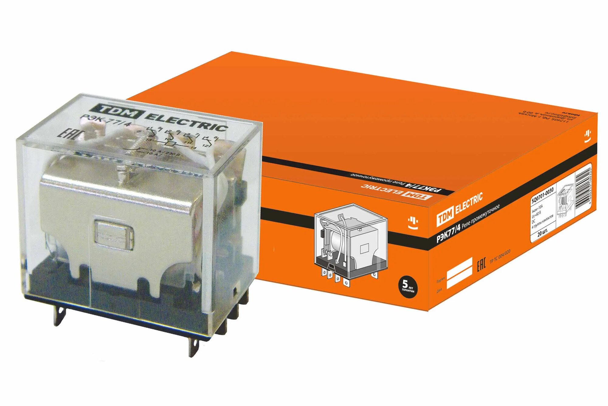 Реле на DIN-рейку РЭК77/4 10А 60В DC TDM ELECTRIC {SQ0701-0030} (1 шт)