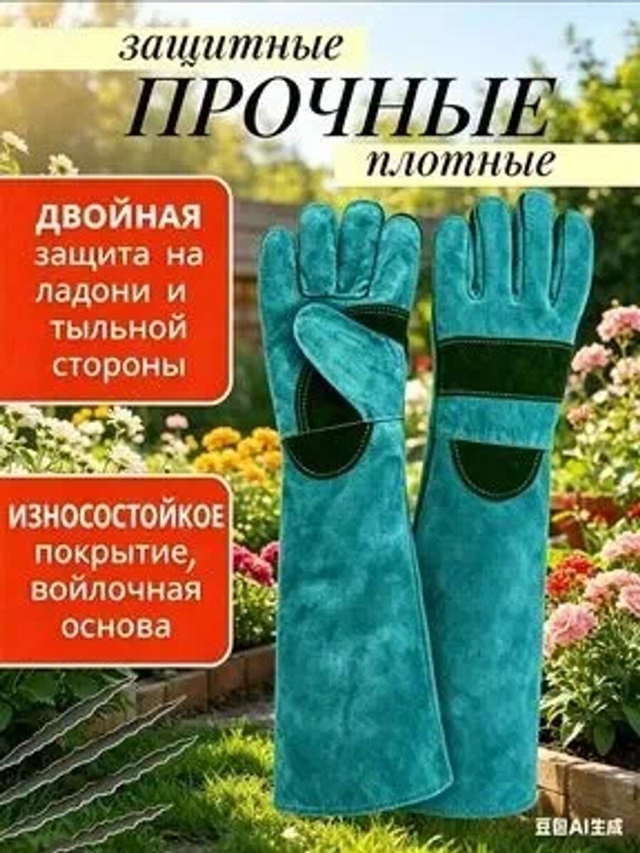 Перчатки ветеринарные защитные от укусов 60 см зеленые
