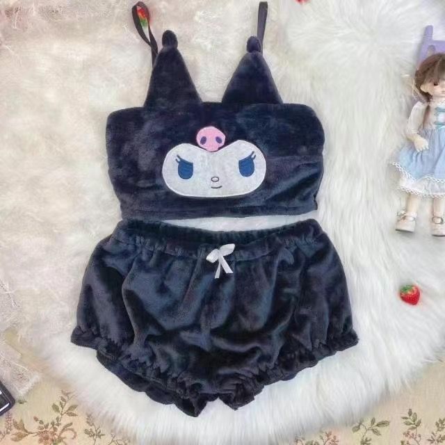 Плюшевая пижама Hello Kitty женская, чёрная, Куроми, размер M