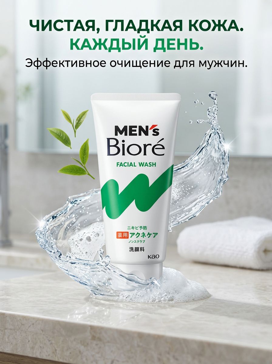 Пенка для умывания KAO Men's Biore Acne Care против акне для мужчин 130 г