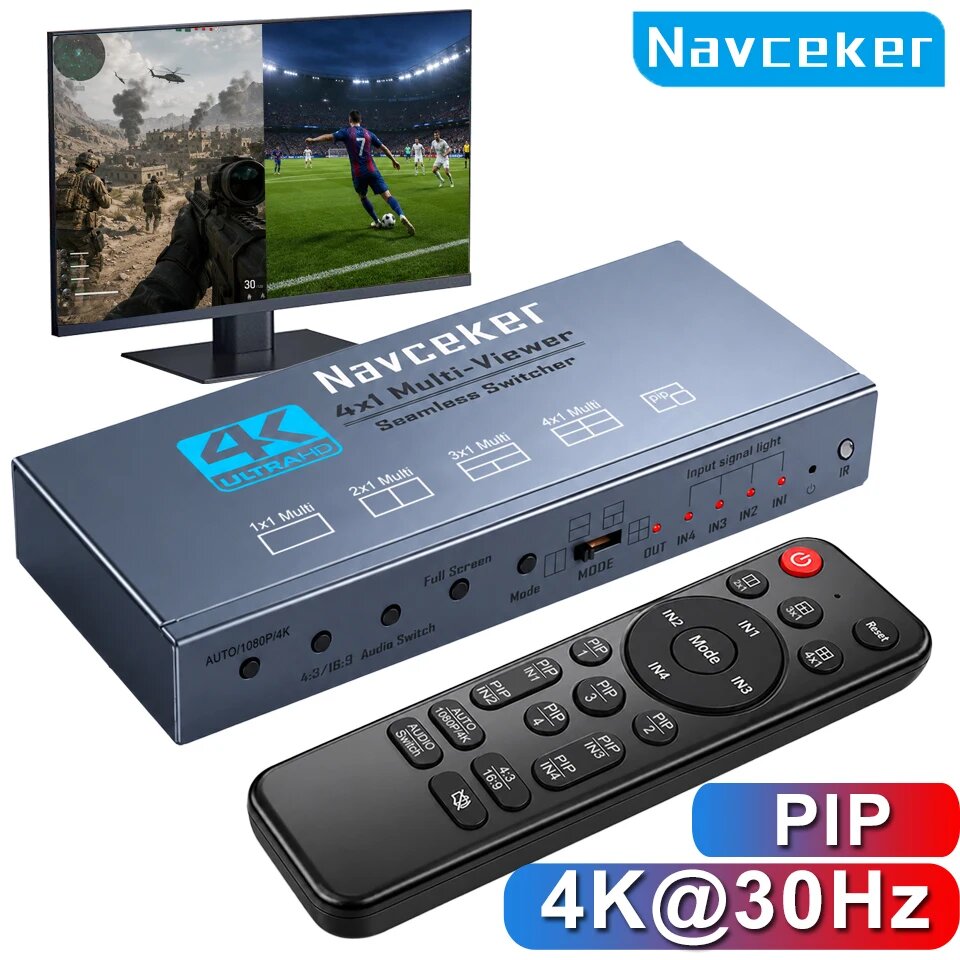 Navceker 4K HDMI мультивьювер 4x1 EU Power Plug