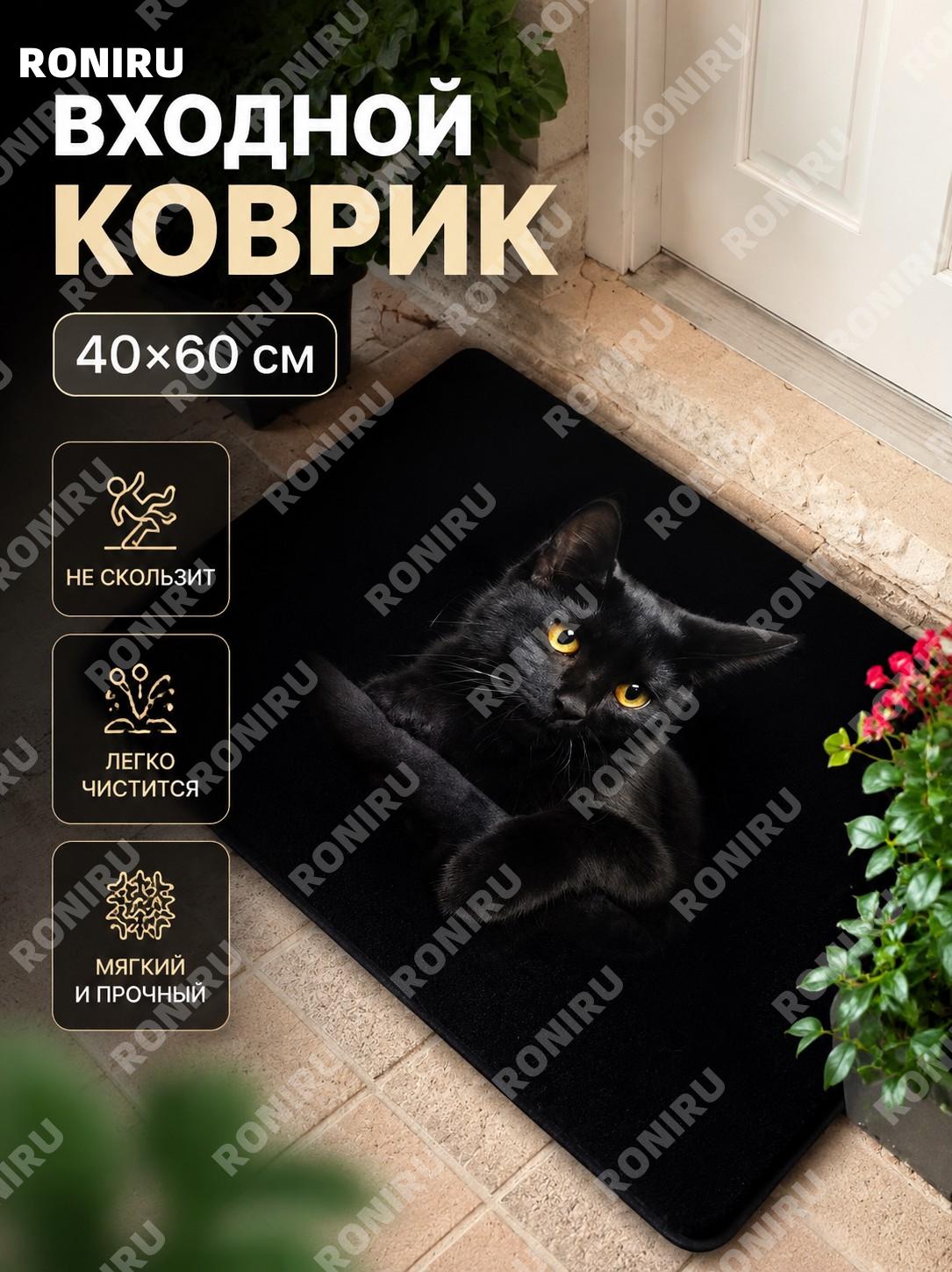 Коврик для входной двери SYT-MRM-8 40×60 см, хрустальный плюш, коврик в прихожую для дома с дизайном кота уютный