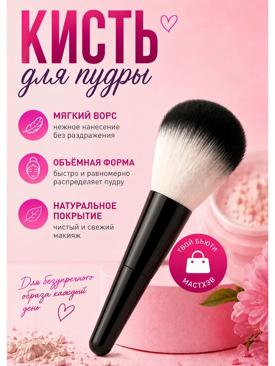 Кисть для пудры и румян синтетическая, мягкая Made for Beauty