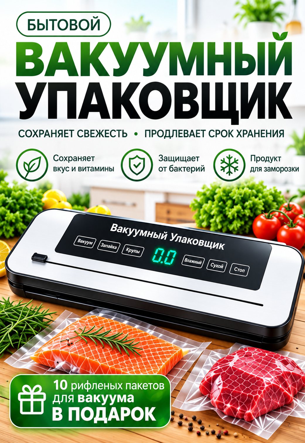 Вакуумный упаковщик с резаком и запайщиком