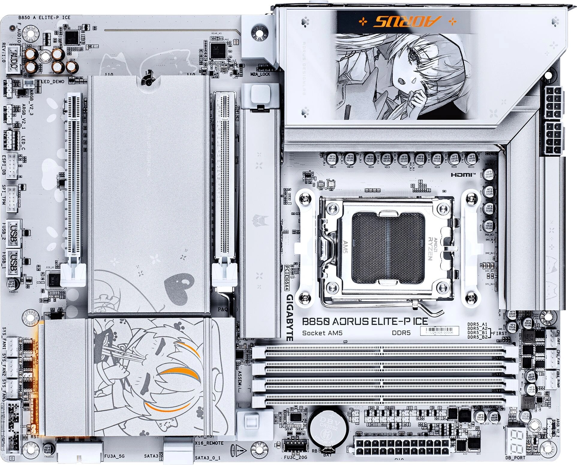 Материнская плата Gigabyte B850 A ELITE-P ICE Socket AM5 AMD B850 4xDDR5 ATX AC`97 8ch(7.1) 5Gigabit RAID+HDMI