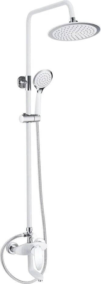 Душевая стойка Shevanik S9836F со смесителем, хром, белая, глянцевая, душевая система с тропическим душем, с изливом, с лейкой, латунная, рычаг сбоку