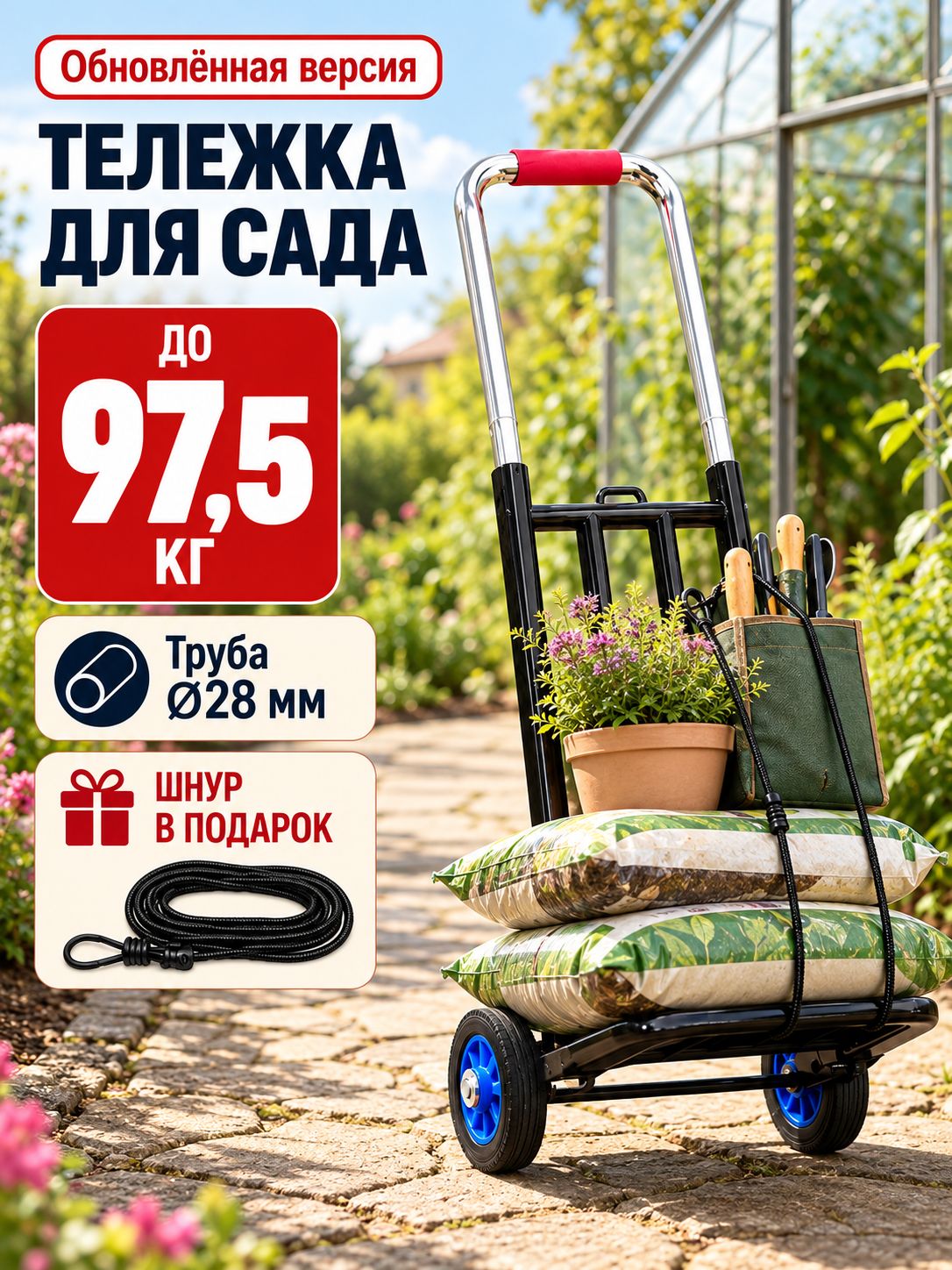 Тачка садовая двухколёсная, нагрузка 95 кг