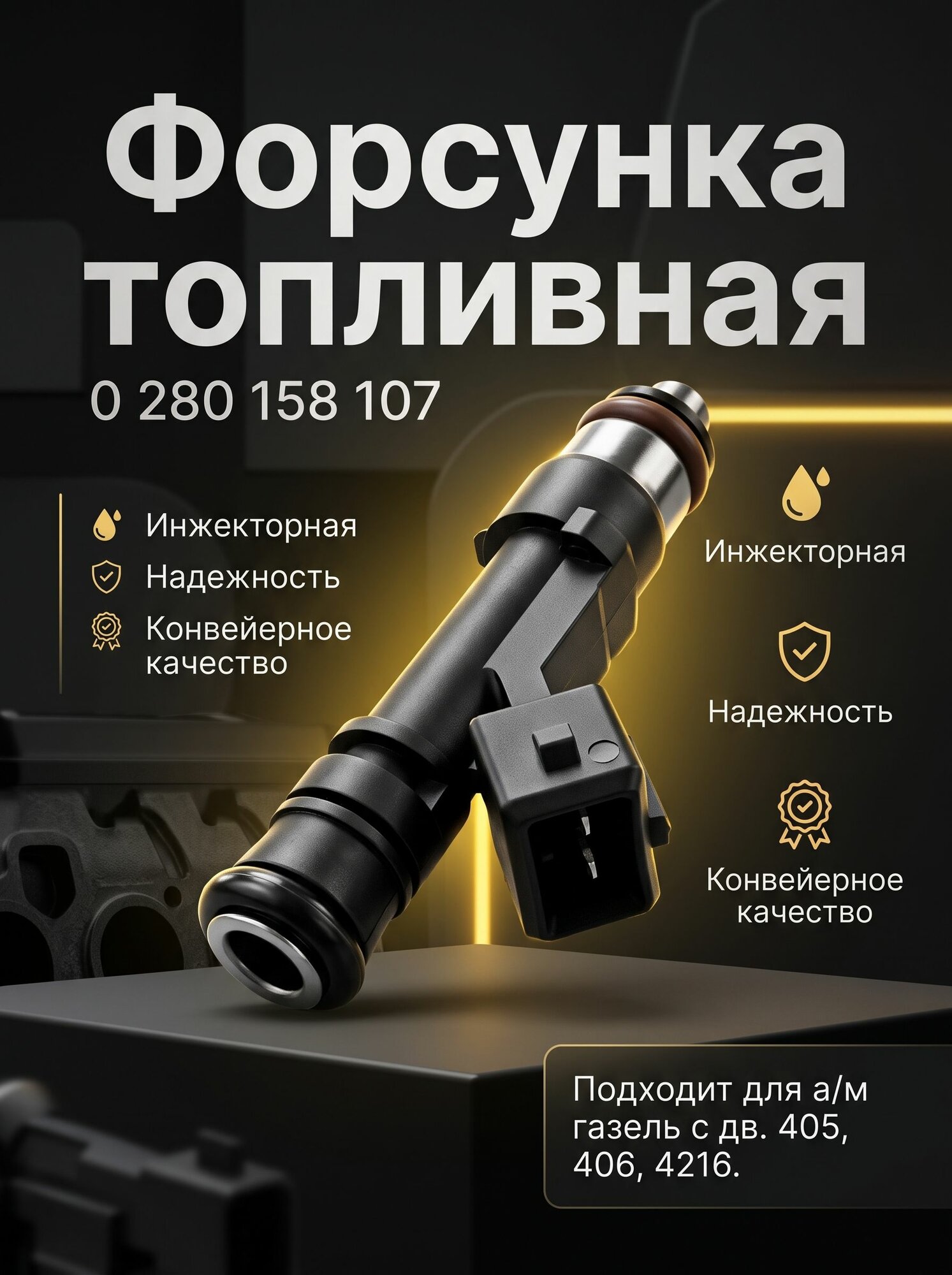 Форсунка топливная инжекторная для 3302, 2217, 2705, 3221, 3163, 469 дв. ЗМЗ 405, 406, 409 и УМЗ 4216
