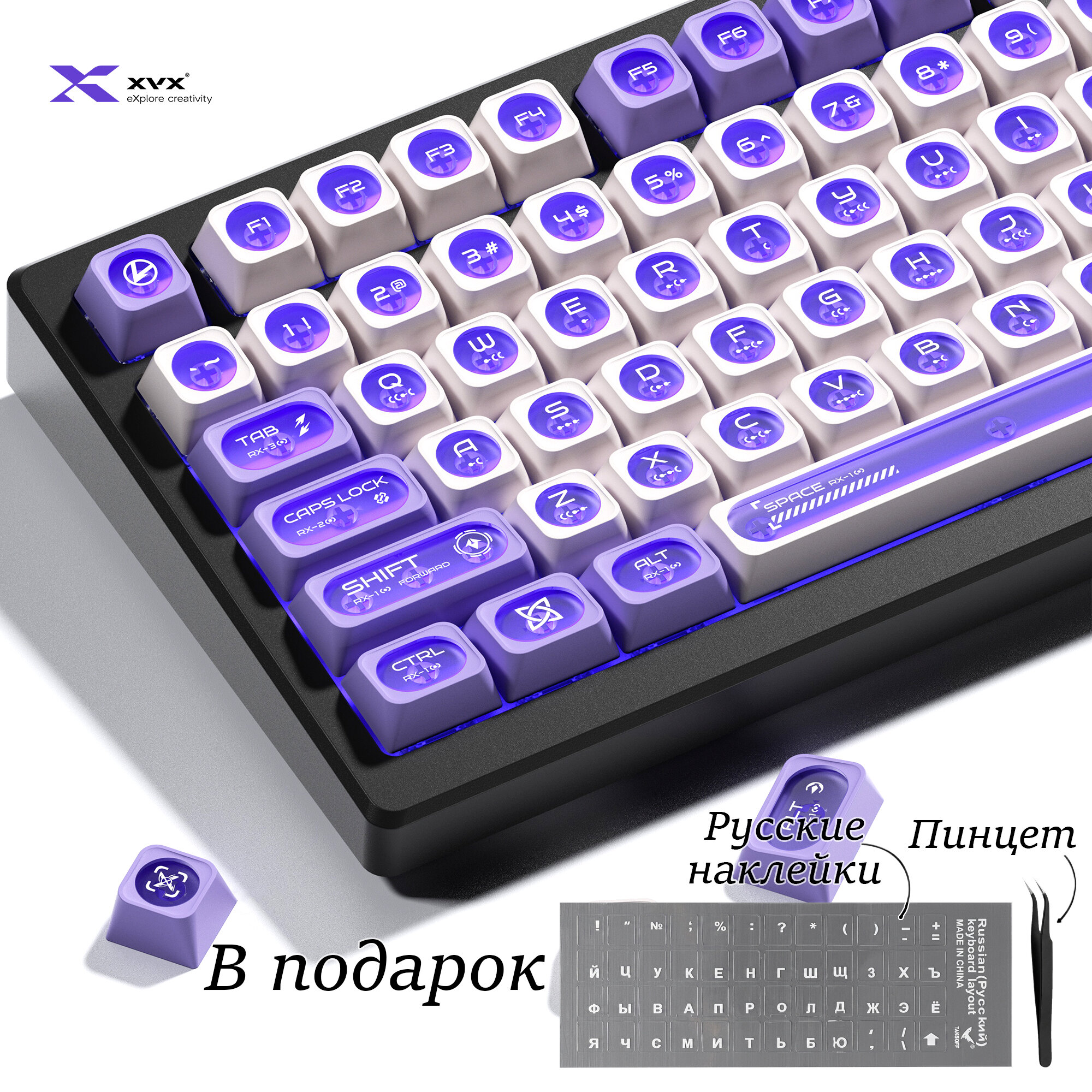 Кейкапы XVX Cherry PBT+PC Top Print для механической клавиатуры, "Кошачий глаз"