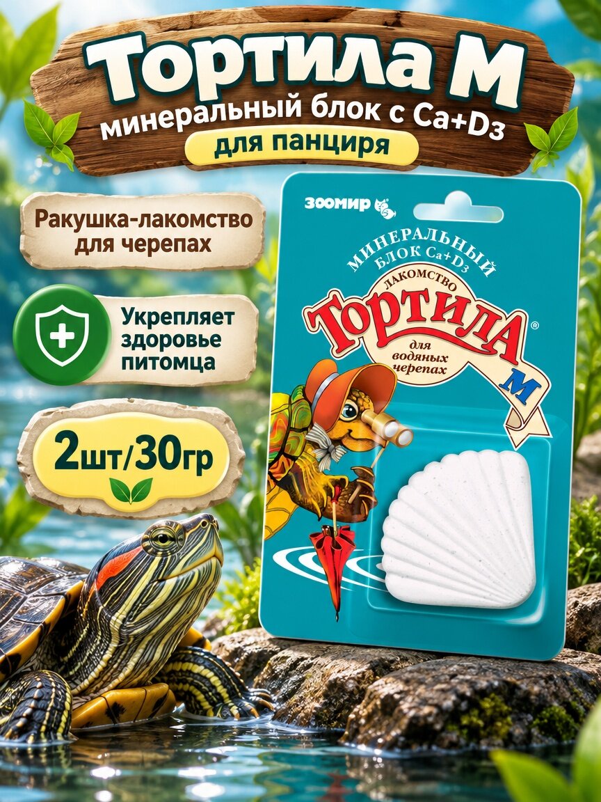 Тортила М "Минеральный блок Са+D3" для водяных черепах 30гр*2шт