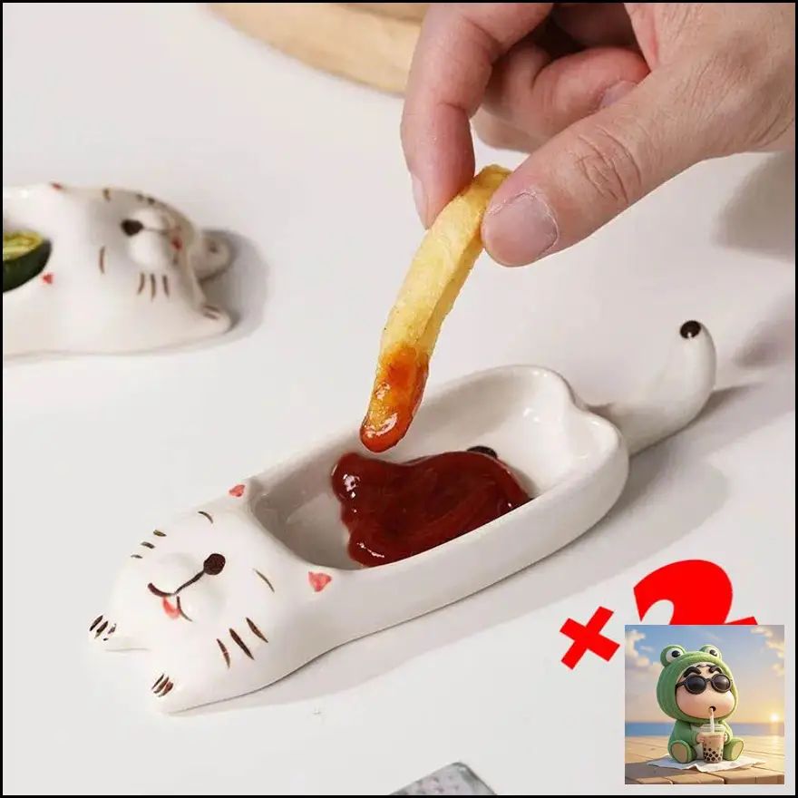 Блюдце удлиненный кот14 см, 2 шт, белый, керамика, для чая и кофе, декоративный дизайн