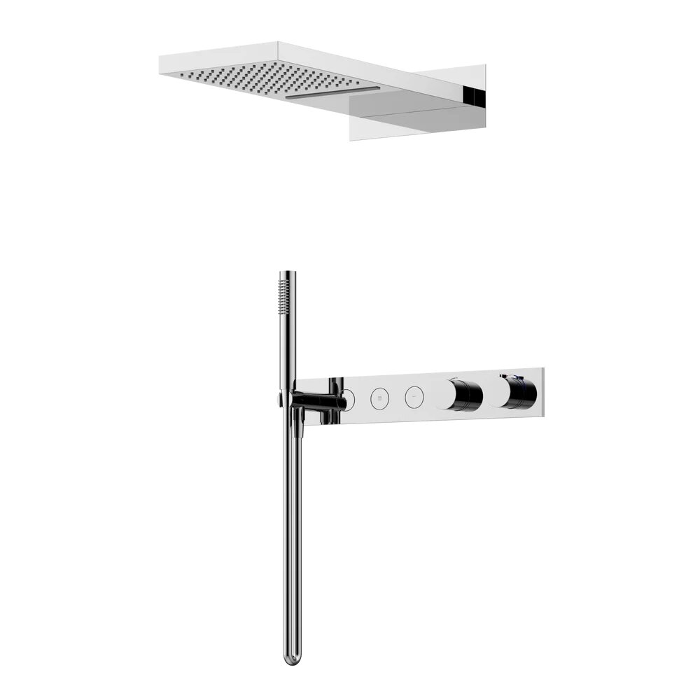 Душевой комплект Sancos Linn SC9023CH 3 в 1, встраиваемый, с внутренней частью в комплекте, с термостатом, со смесителем, латунный, хром, глянцевый, душевая система