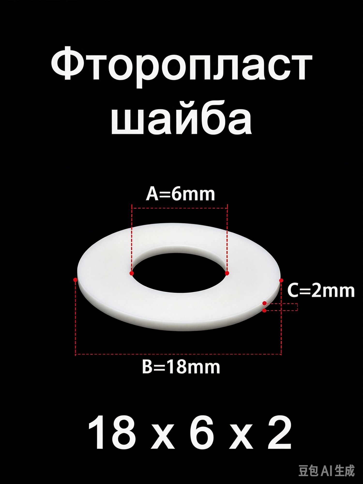 Полимер тетрафторэтилена PTFE Фторопластовая шайба 18mm*6mm*2mm，40 шт，белый
