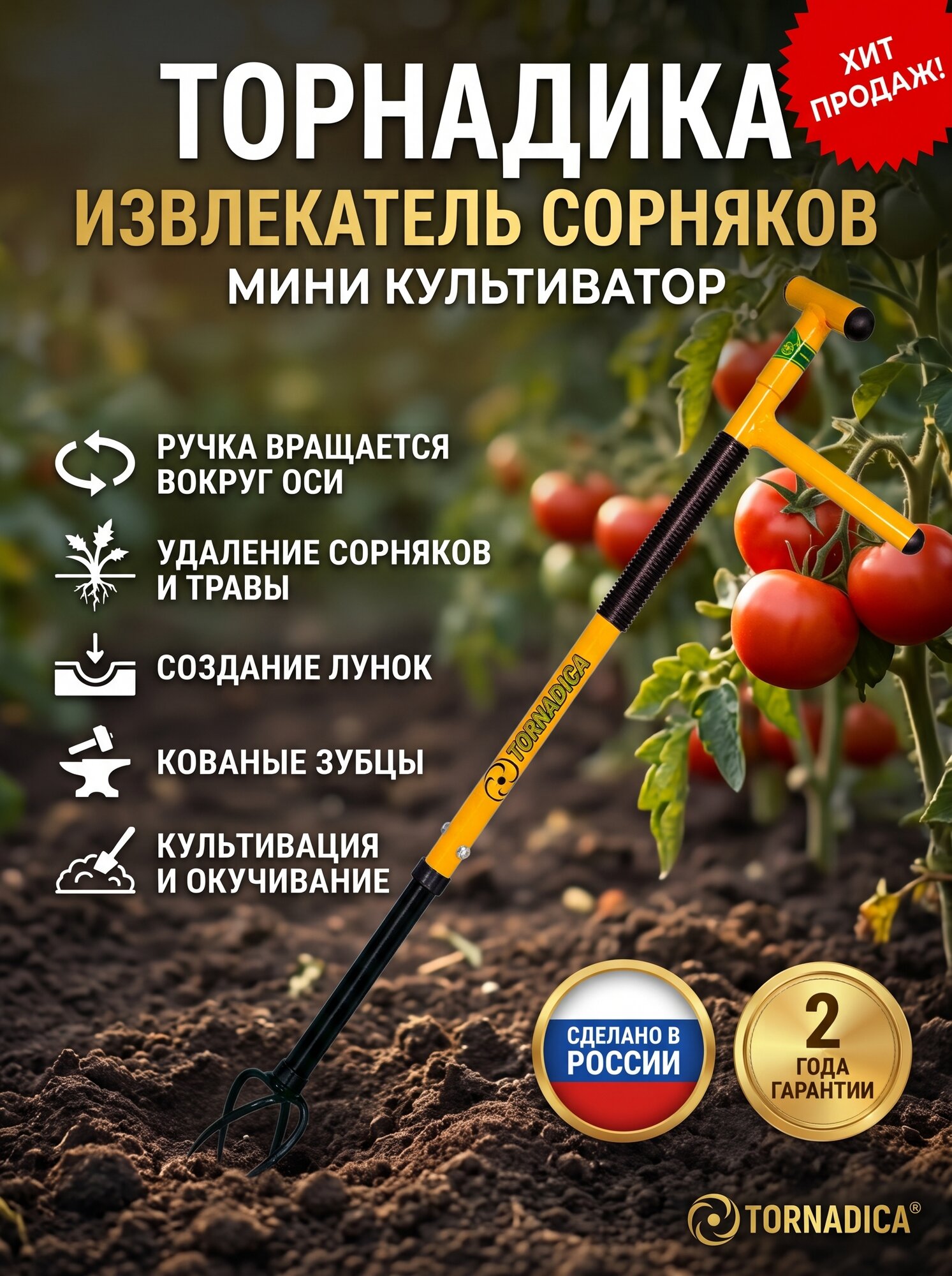 Ручной культиватор извлекатель сорняков Торнадика (Интерметлалл Брянск)