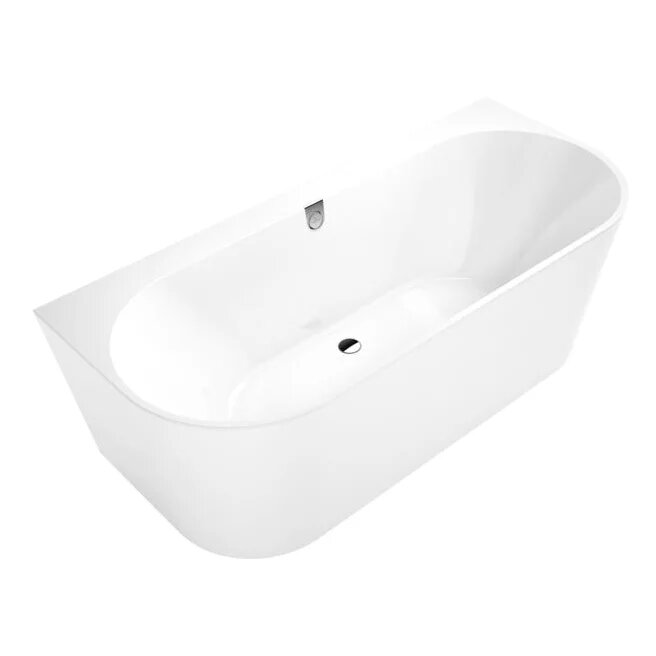 Ванна из искусственного камня Villeroy & Boch Oberon 2.0 UBQ180OBR9CD00V-01 180x80, пристенная, овальная, белая, глянцевая, со сливом-переливом, с донным клапаном, антискользящее покрытие, есть