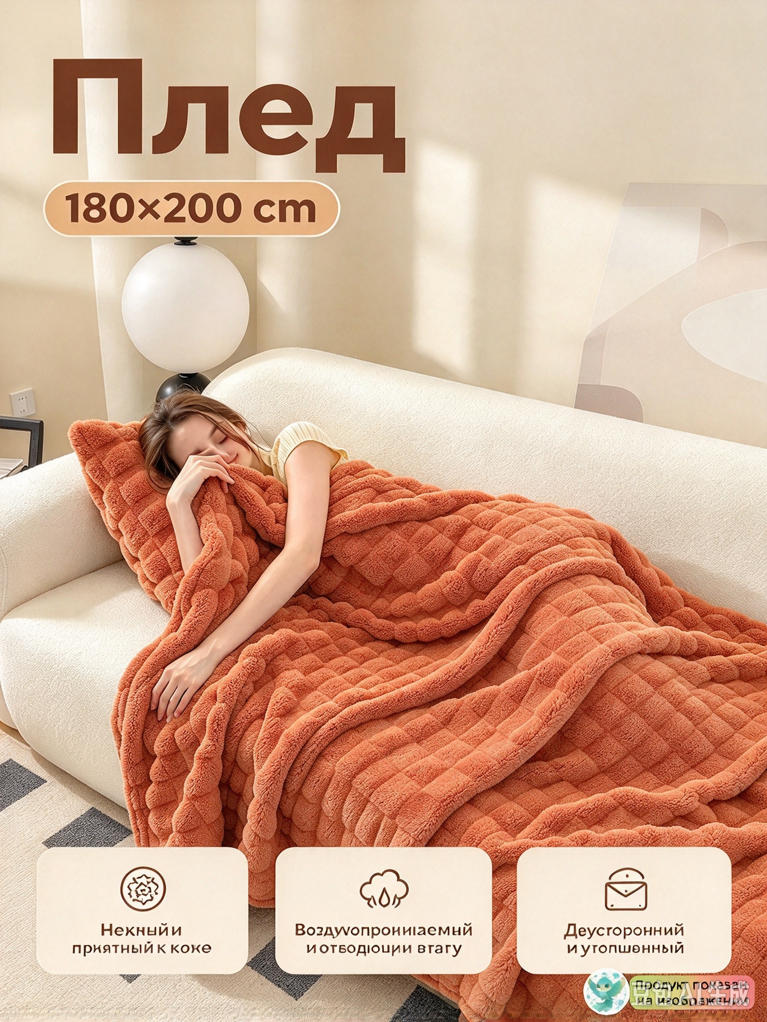 Плед 180 х 200 cm, пледы, оранжевый, плед осенний, плед пушистый, плед теплый, 1 шт, плед на кровать