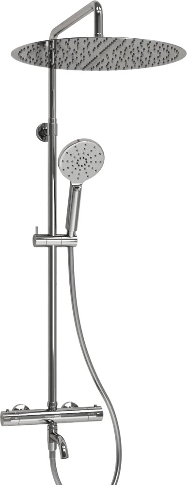 Душевая стойка Wasserkraft Berkel A188.117.127.087. CH Thermo со смесителем, термостатическим, хром, глянцевая, душевая система с тропическим душем, с изливом, с лейкой, латунная