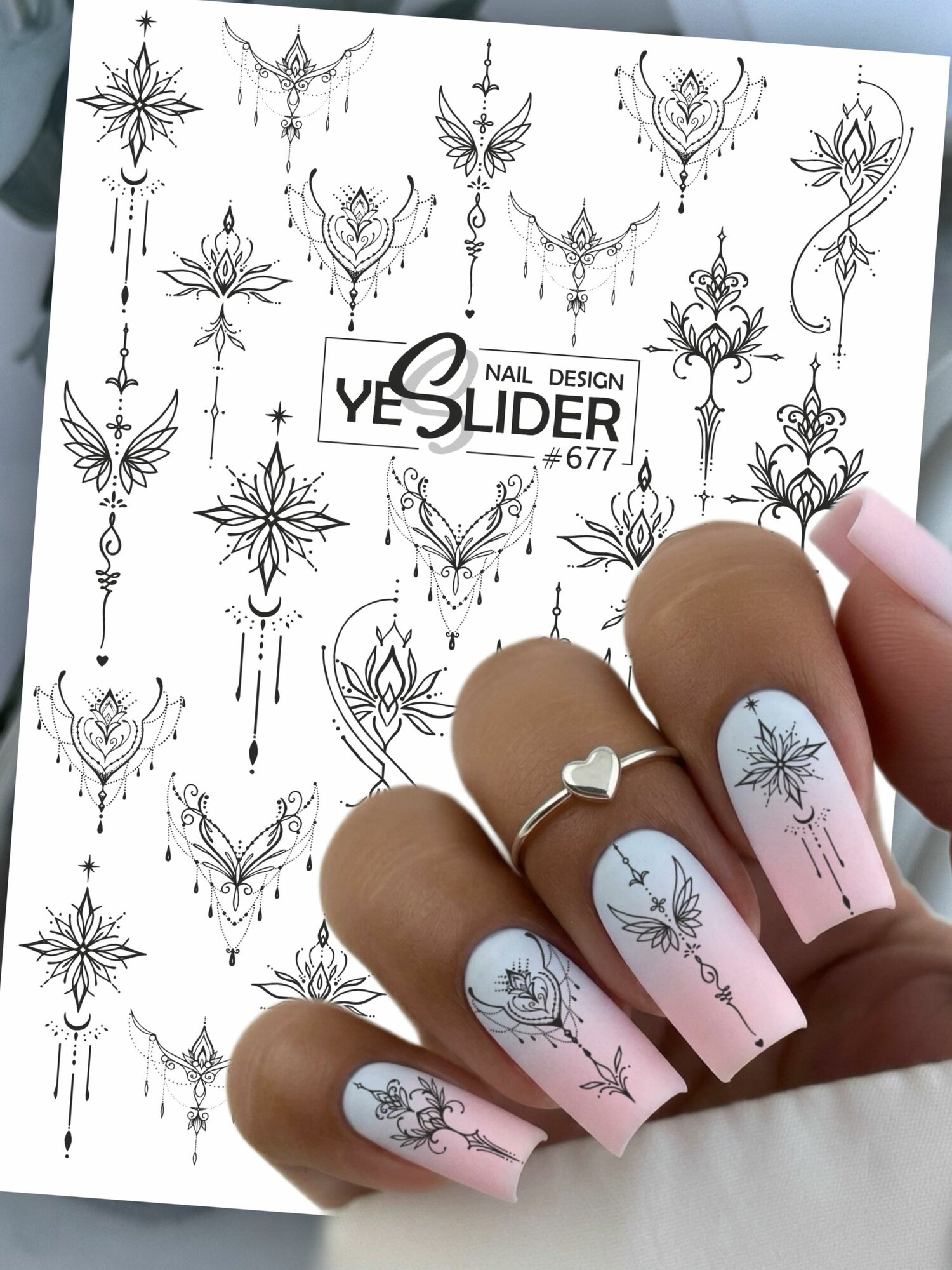 YESLIDER Наклейки для ногтей на длинные ногти слайдеры для маникюра готические тату