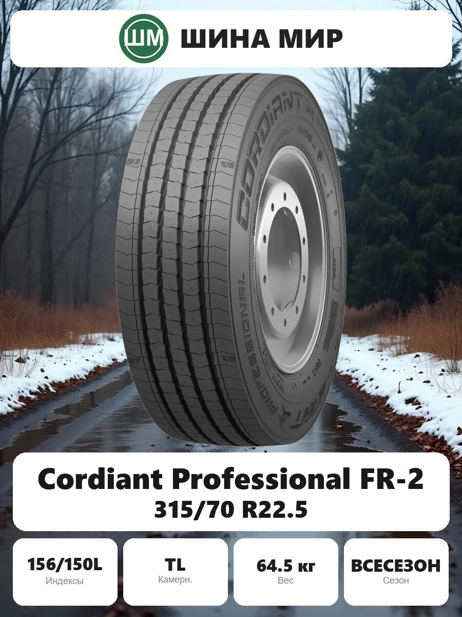 Грузовая шина Cordiant Professional FR-2 315/70 R22.5 156/150L Всесезонная Нешипованная