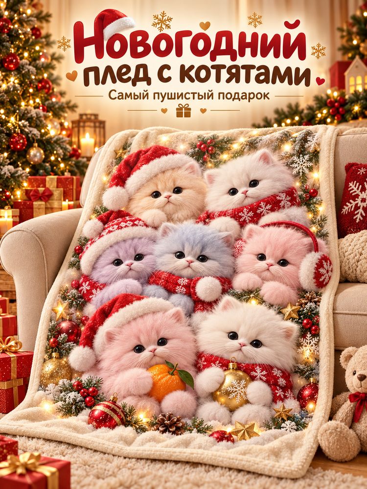 Эксклюзивный плюшевый плед с животными, 100x70 см, медь