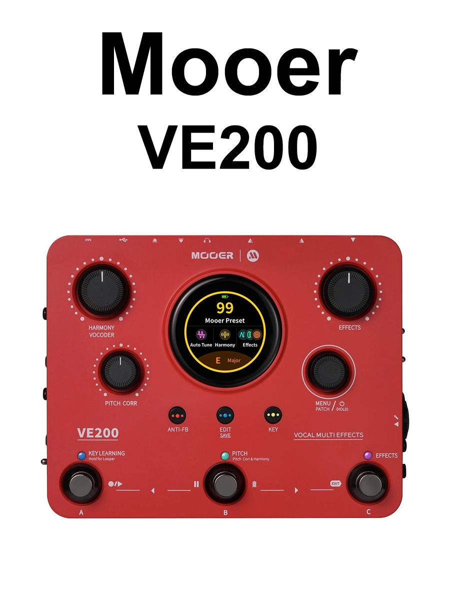 Вокальный процессор VE200, мультиэффектор для голоса, с Bluetooth и лупером, 1,28 дюйма сенсорный экран