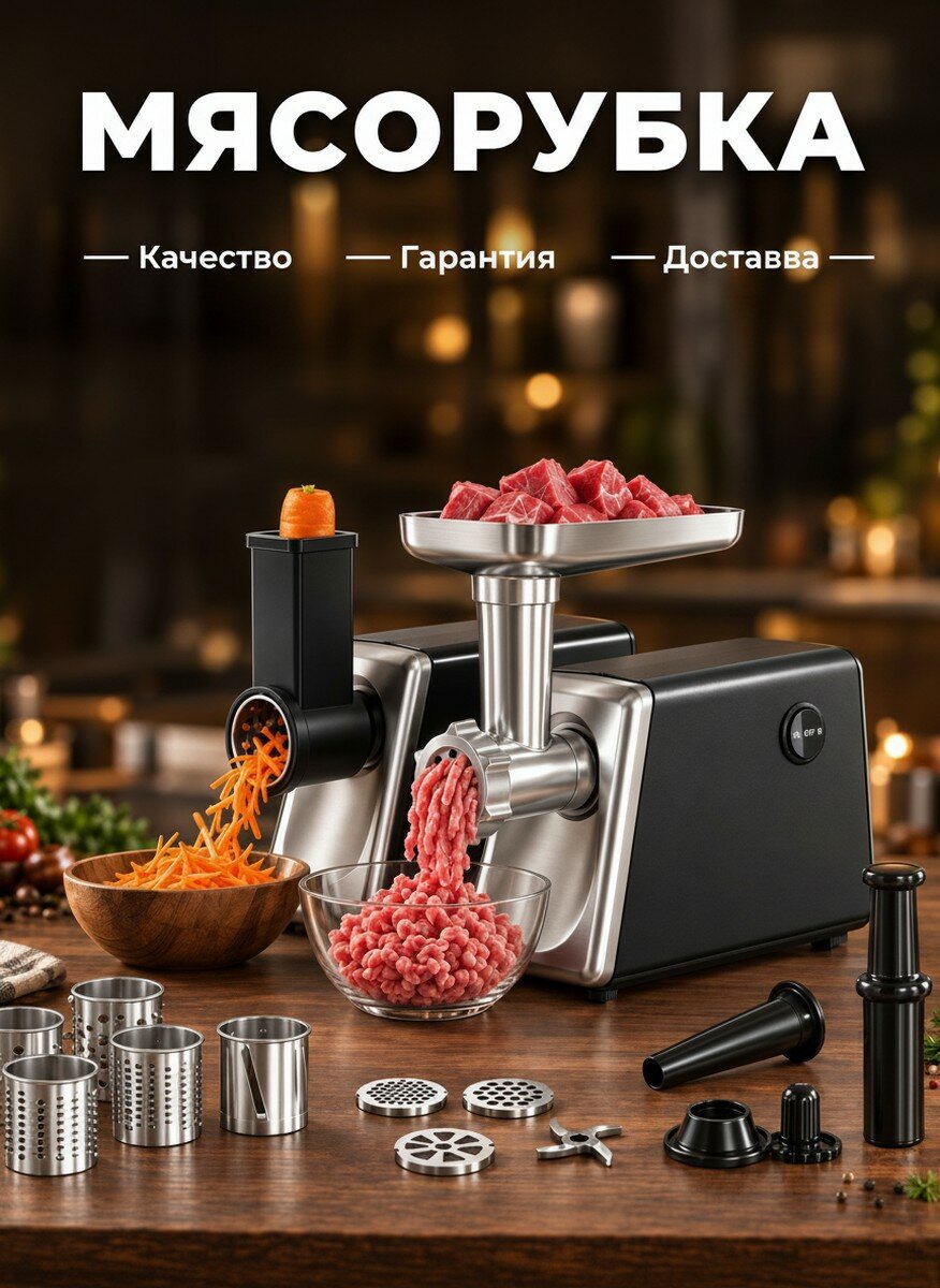 Электрическая многофункциональная мясорубка приготовление колбас, измельчение мяса, нарезка овощей, выжимание сока